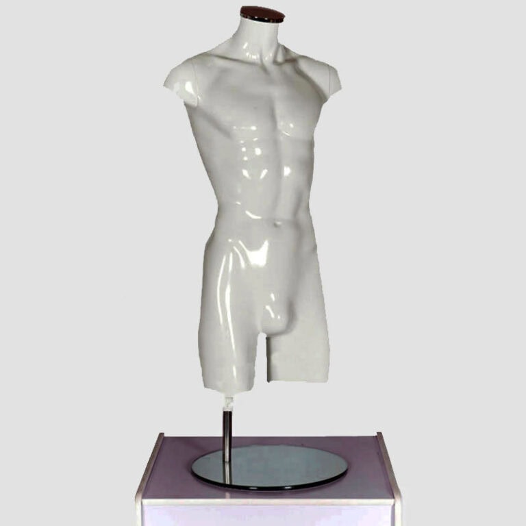 Male Torso Headless Mannequin Gloss White - Uni-Shop Fitting Ltd