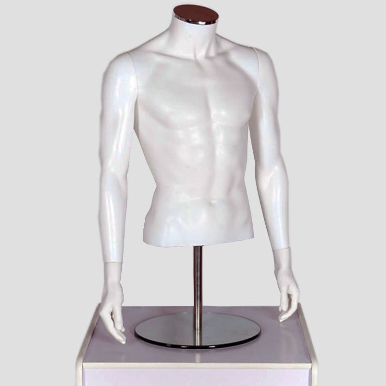 Male Torso Headless Mannequin Matt White & Chrome With Arms - Uni-Shop